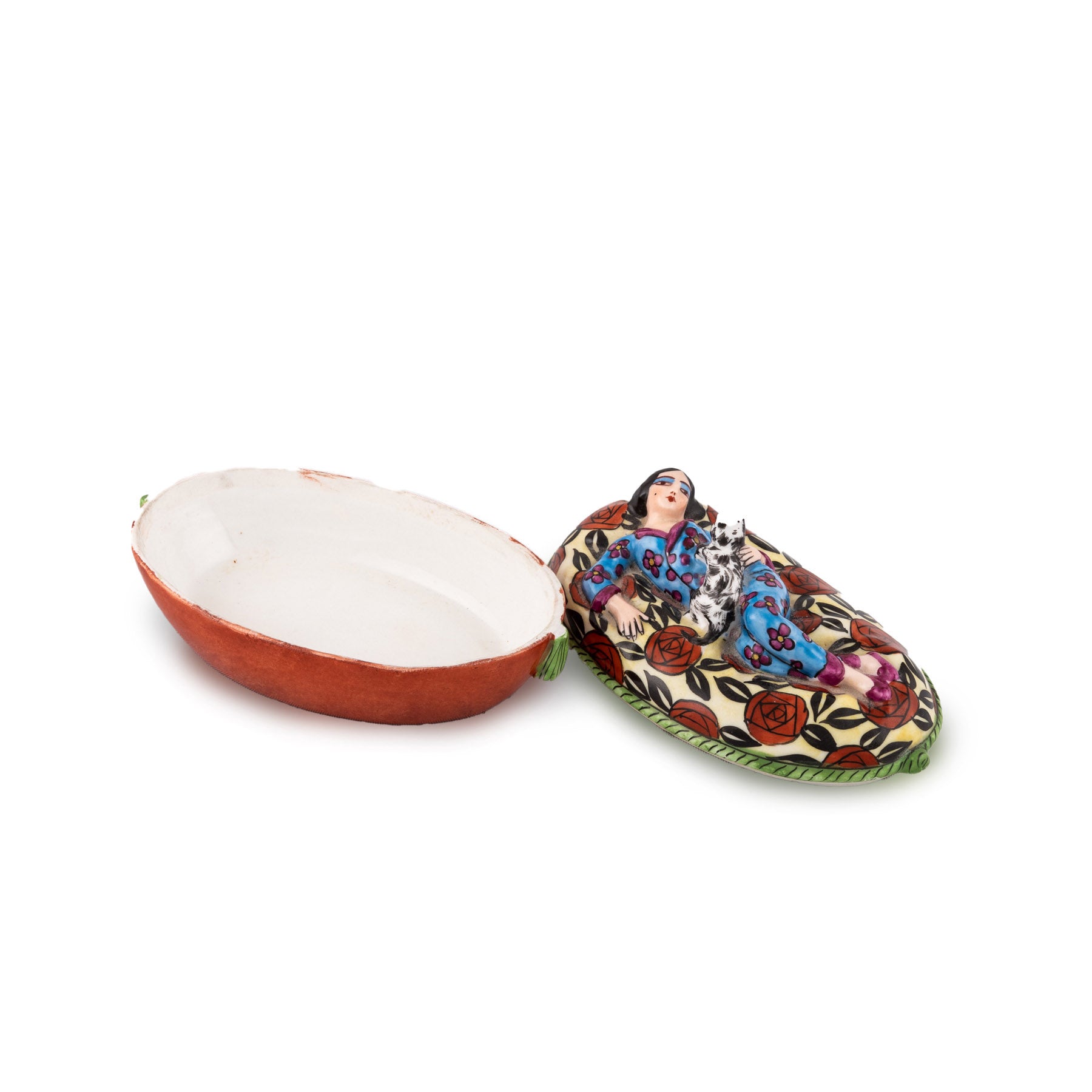 ANTIQUE PORCELAIN TRINKET BOX—RECLINING LADY – Stella Flame Gallery