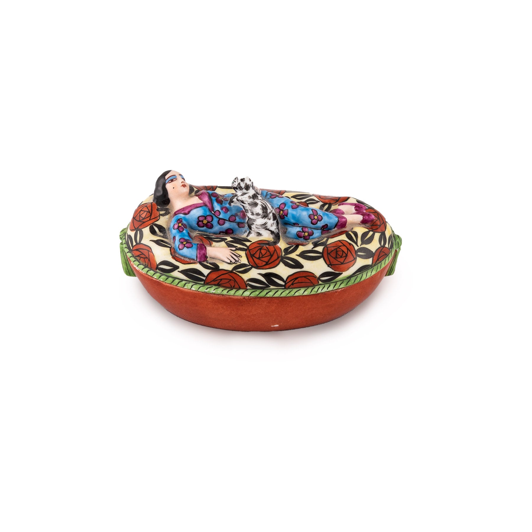 ANTIQUE PORCELAIN TRINKET BOX—RECLINING LADY – Stella Flame Gallery